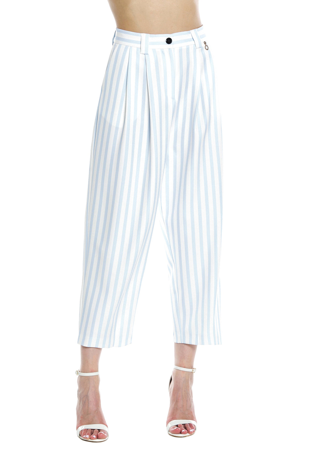 Panta AIKO_A vita alta capri con pinces righe – Relish European
