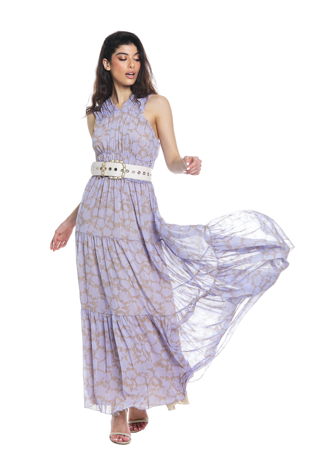 Abito HEDY lungo con spalline scollo americana con arricci più rouches ...